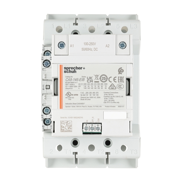 S&S CA9 Contactor 75kW 3Pole 100 to 250VAC and VDC Elec Coil 1NO 1NC ...