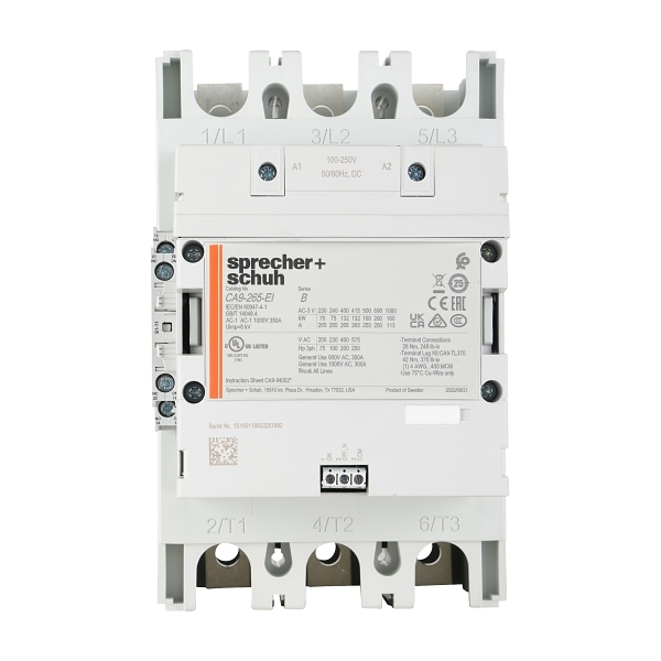 S&S CA9 Contactor 132kW 3Pole 100 to 250VAC and VDC Electronic Coil 1NO ...