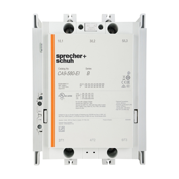 S&S CA9 Contactor 355kW 3Pole 100 to 250VAC and VDC Electronic Coil 1NO 1NC Contact Auxiliary