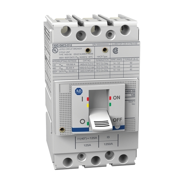 Allen-Bradley 140G MCCB H Frame 100kA 3P 50A Fixed Thermal Magnetic