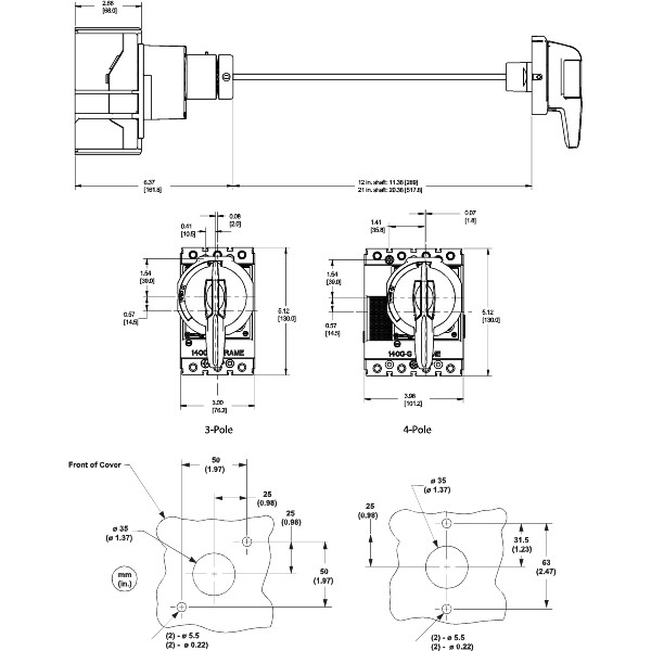 Allen-Bradley 140G Rotary Variable Depth Operator with Handle 534mm Black