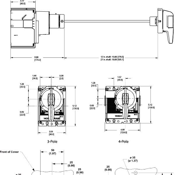 Allen-Bradley 140G Rotary Handle 534mm Shaft H J Frame Red and Yellow