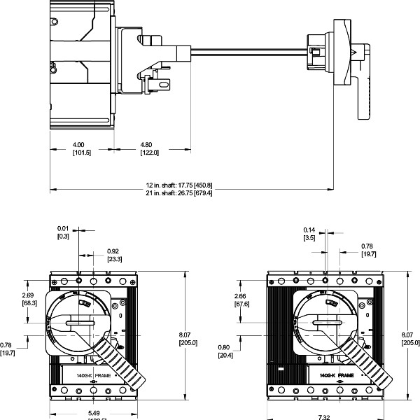 Allen-Bradley 140G Rotary Handle 580mm Shaft K Frame Black