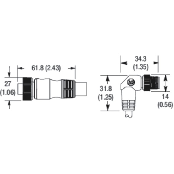 Allen-Bradley 1485 DeviceNet Cable Thin Yellow Micro Male Right Angle ...