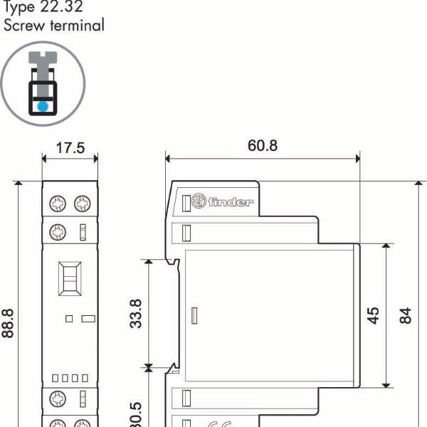 Finder 22 Series Modular Contactor 25A 12V AC DC Coil 2 Normally Open ...