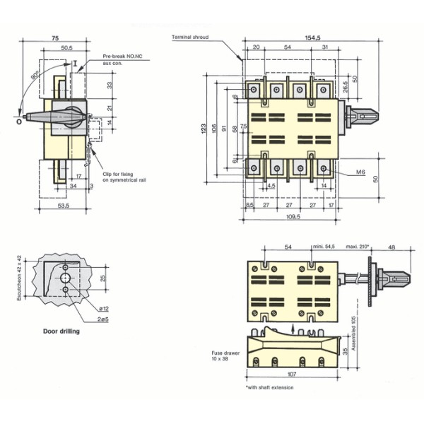 Socomec 32BR Load Break Switch kit w/ External Side Op. Handle, 3P 80A