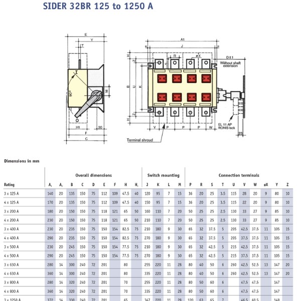 Socomec 32BR Load Break Switch kit w/ External Side Op. Handle, 3P 800A
