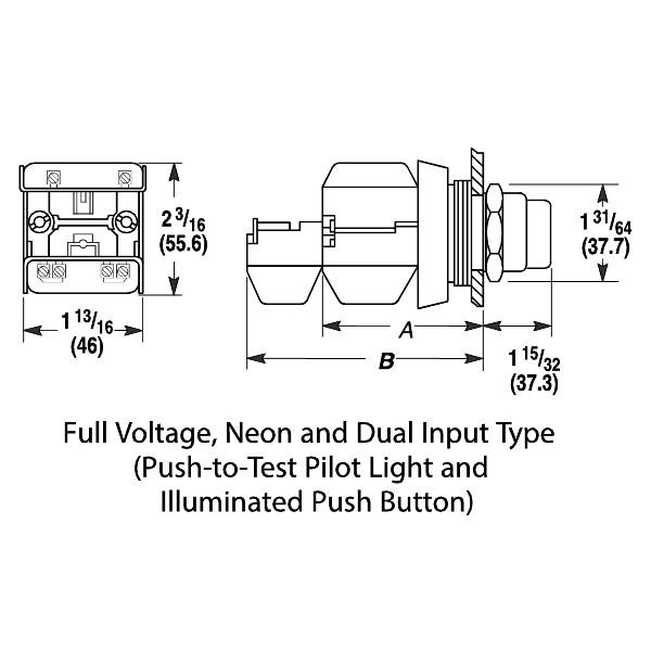 Allen-Bradley 800T Pilot Light 30.5mm FS Tmal Grd Push to Test Incan ...