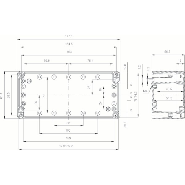 Fibox Euronord Terminal Box Aluminium IP66 and IP67 H81 x W177 x D57mm