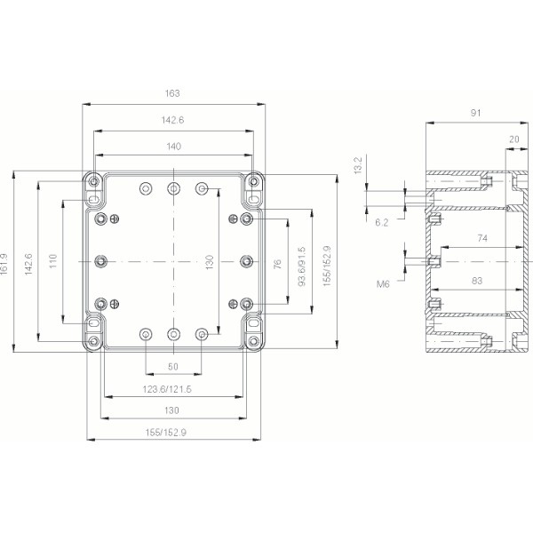 Fibox Euronord Terminal Box Aluminium IP66 and IP67 H162 x W163 x D81mm