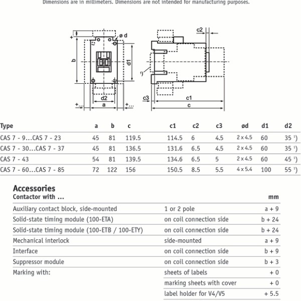 S&S CAS7 Safety Contactor 4kW 3Pole 240VAC Coil 1NO 4NC Contact Auxiliary