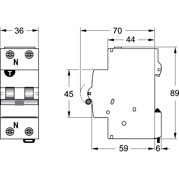 NHP DIN-T Residual Current Device Short Body w/ Overcurrent 10kA 32A ...