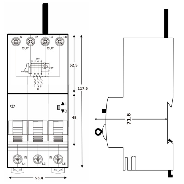 NHP DIN-T Residual Current Device Long Body w/ Overcurrent 10kA 32A ...
