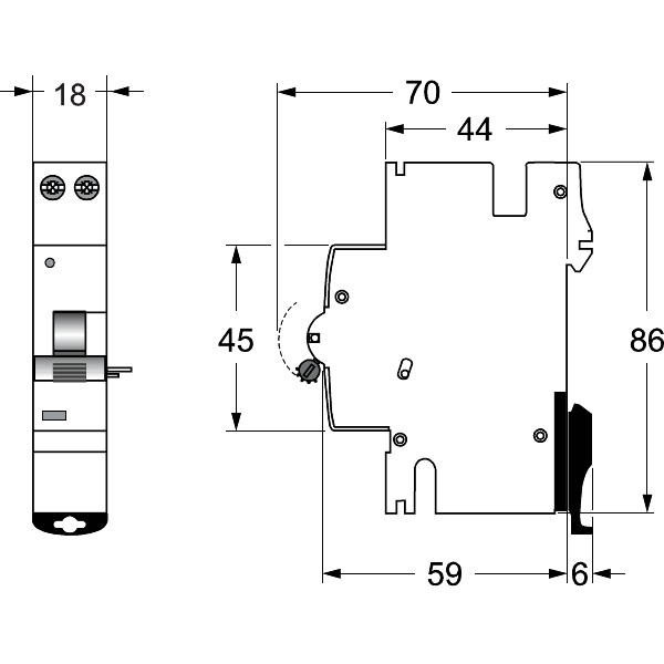 NHP MOD6 Miniature Circuit Breaker Terminal Axial Pin 25mm Long Insulated