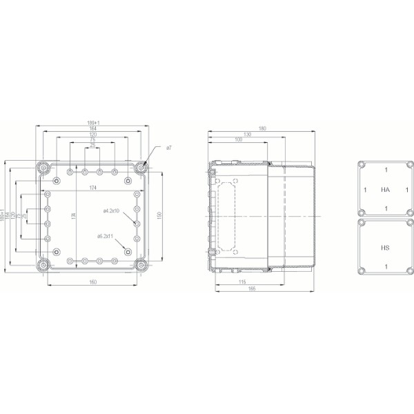 Fibox EK Terminal Box PC IP66 and IP67 H190 x W190 x D130mm Grey