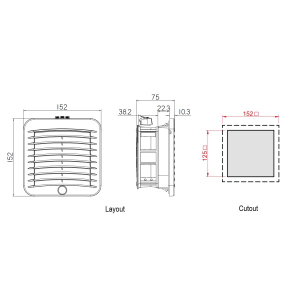 Cosmotec Kryos Filter Fan H152 x W152 x D75mm 24V DC 67m3 per Hour