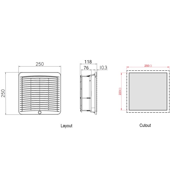 Cosmotec Kryos Filter Fan H250 x W250 x D118mm 230V AC 190m3 per Hour