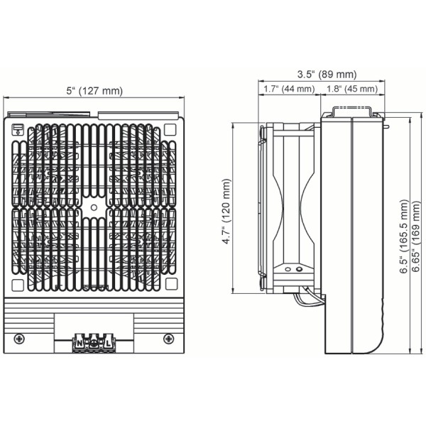STEGO Fan Heater 230V AC H89 x W127 x D169mm 600W