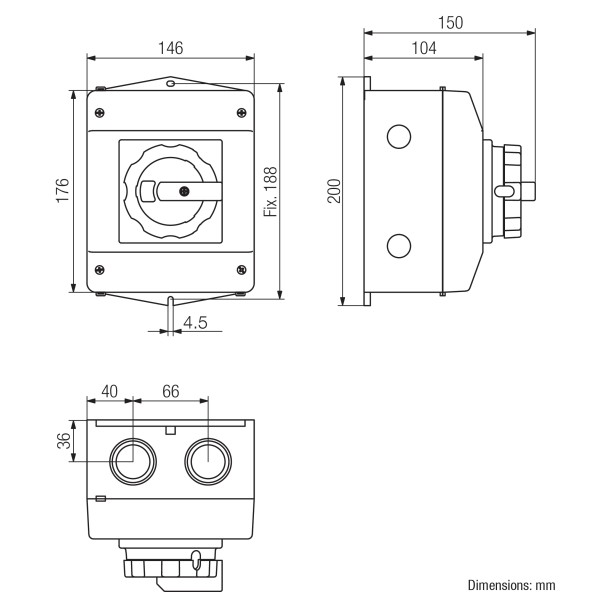Socomec ISO Enclosed Isolator, IP 65 Plastic Grey, Handle - Blue, 3P 63A