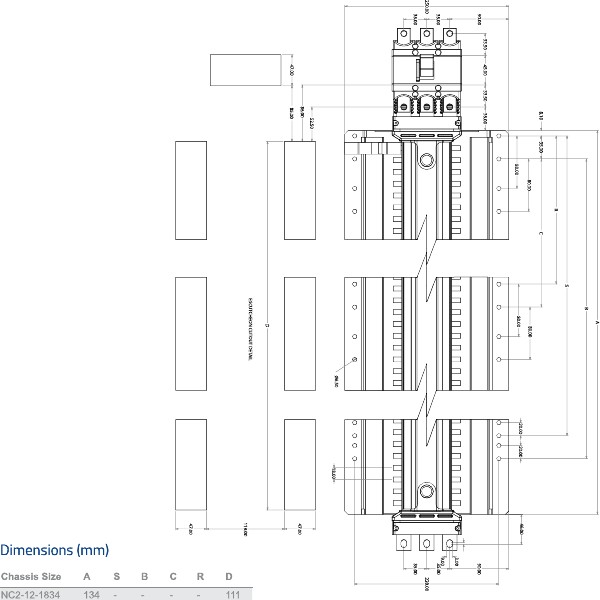 NHP POWERMAX MOD6 Busbar Chassis 250A 36 Way 3Pole Top Feed
