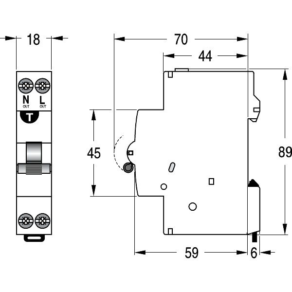 NHP MOD6 Residual Current Device - Short body w/ Overcurrent 6kA 16A ...