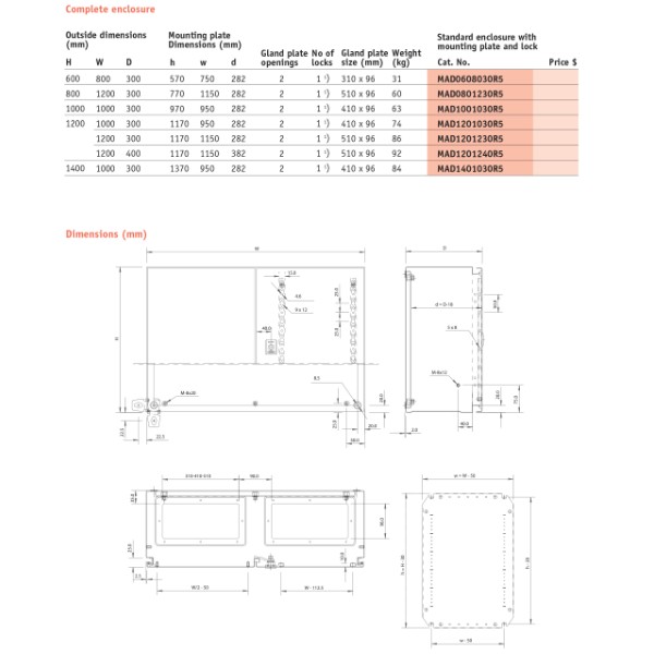 nVent HOFFMAN MAD Enclosure Wall Mount Mild Steel IP55 H800 x W1200 x ...
