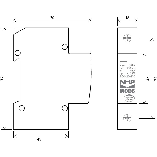 NHP MOD6 Surge Diverter 1Pole 40kA