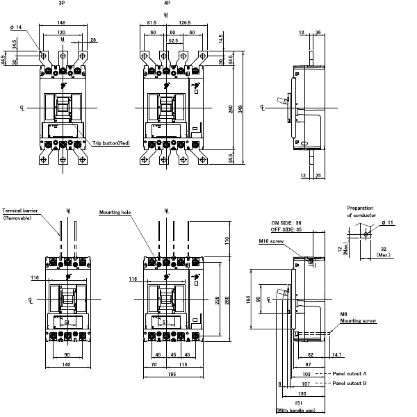 Terasaki TemBreak PRO MCCB 630 Frame 3P 630A Non Auto Switch