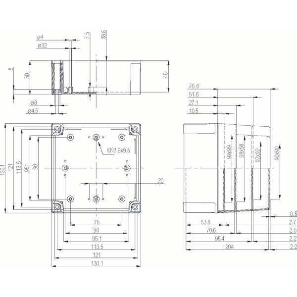 Fibox MNX Terminal Box PC IP66 and IP67 High Box H130 x W130 x 60mm Grey