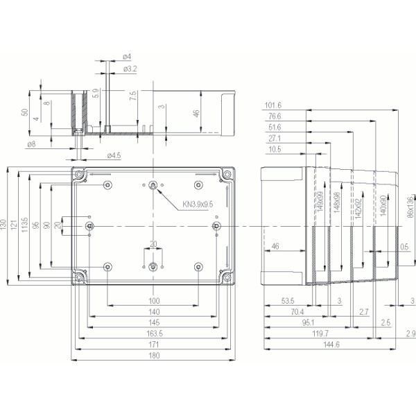 Fibox MNX Terminal Box PC IP66 and IP67 High Box H130 x W180 x 75mm Grey