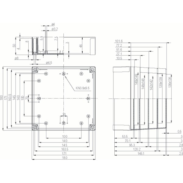 Fibox MNX Terminal Box PC IP66 and IP67 High Box H180 x W180 x 60mm Grey