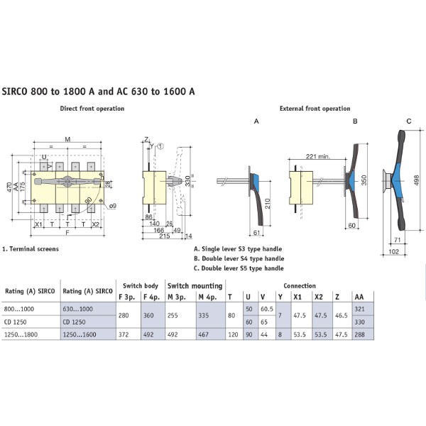 Socomec SLB Load Break Switch kit, w/ External Handle, 3P 1600A