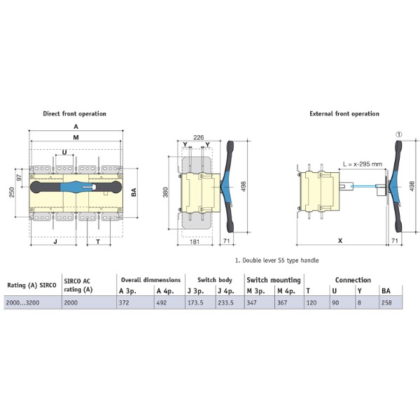 Socomec SLB Load Break Switch kit, w/ External Handle, 3P 2000A