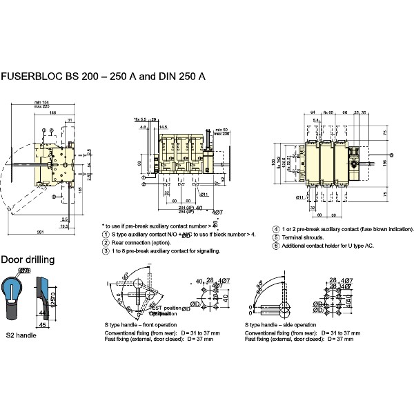 Socomec SSF Fuse Switch kit, w/ External Handle, suits DIN fuses, 4P 250A