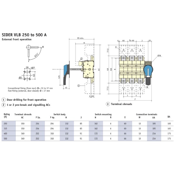 Socomec VLB Visual Load Break Switch Kit, w/ External Handle, 3P 500A
