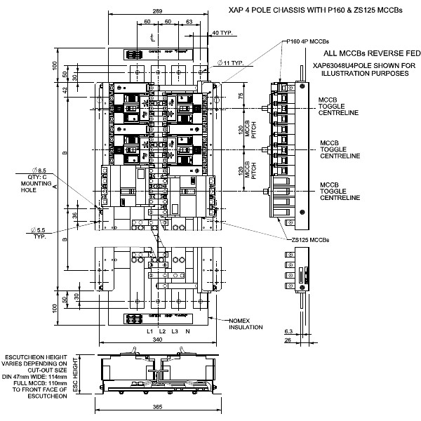 NHP Terasaki TemBreak PRO TemWay XAP Chassis 630A 4Phase 56 Way 4Pole