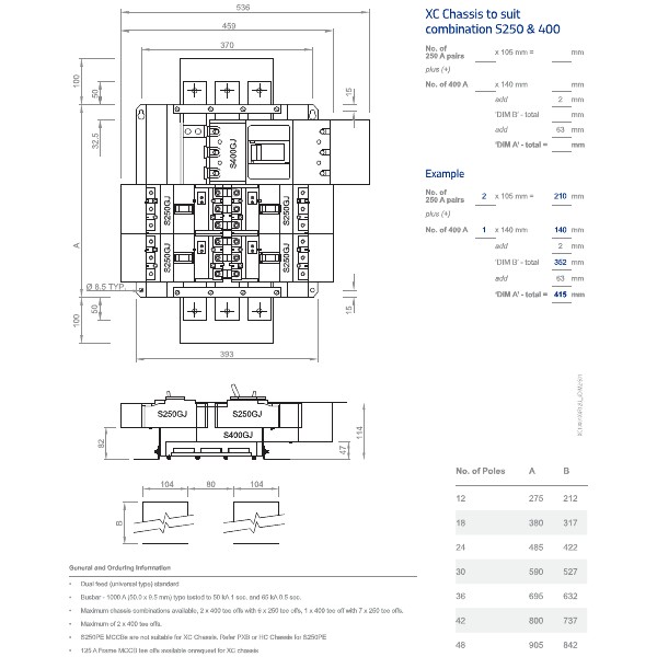 NHP Terasaki TemBreak 2 TemWay XC Chassis 2 x 400A T-off RHS 4 x 250
