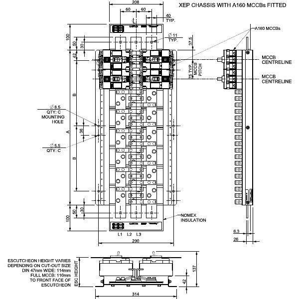 NHP Terasaki TemBreak PRO TemWay XEP Chassis 630A 3Phase 60 Way