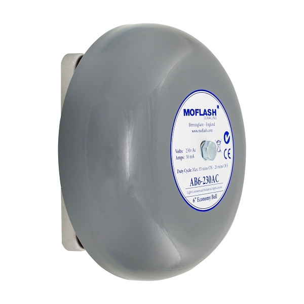 Moflash Bell 6 Inch 150mm Heavy Duty Marine 106dB IP66 24V DC Grey
