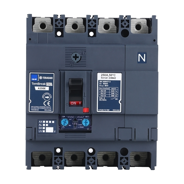 Terasaki TemBreak PRO MCCB 250 Frame 25kA 4P 250A Adj. Thermal Adj ...