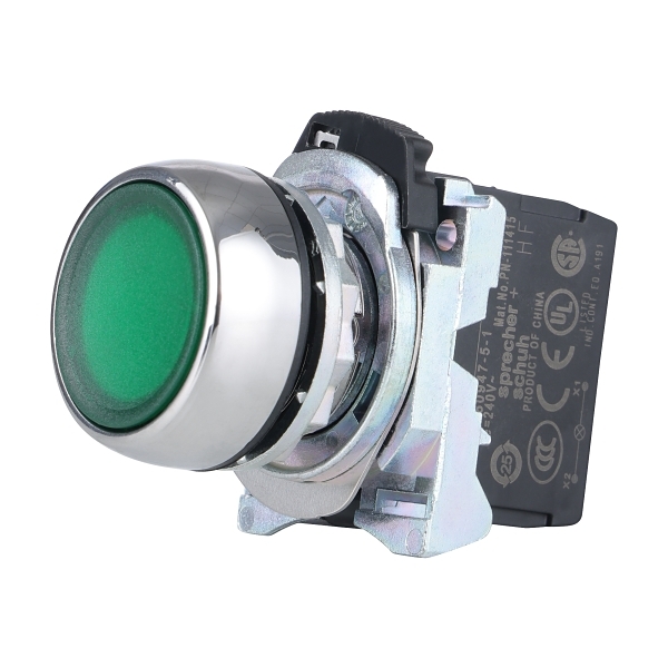 Sprecher and Schuh D7 Pushbutton 22.5 mm Complete Metal MOM Flush GRN ...