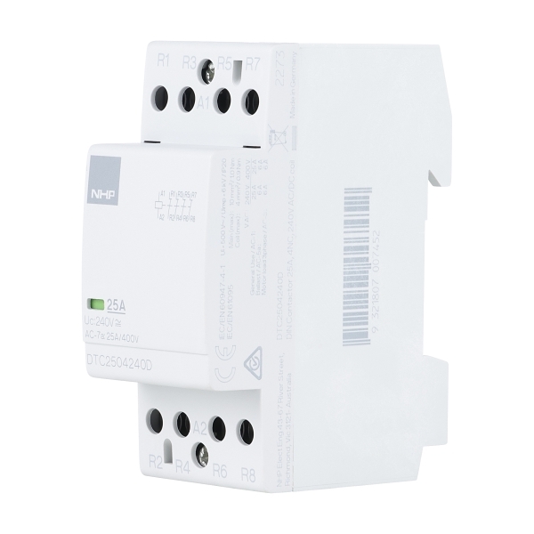 NHP DIN Contactors 25A 4 Normally Closed Contacts 240V AC DC Coil