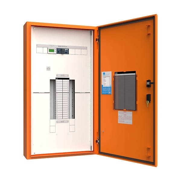 NHP Concept Plus P/board Metering 1080mm IP42 Dual Energy Meter Split DinT 12 24 Way 250A MSW Orange