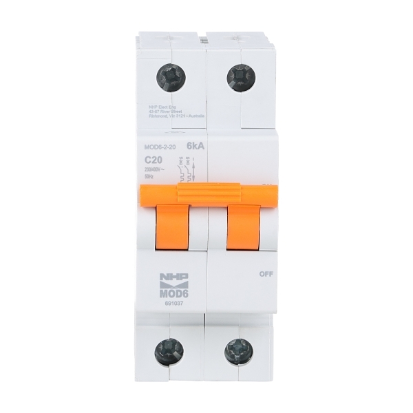 NHP MOD6 Miniature Circuit Breaker 6kA 2Pole 6A C Curve