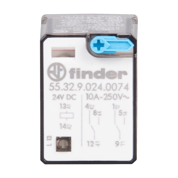 Finder 55 Series Miniature GP Relay 10A 2CO 24V DC Coil with PB plus ...