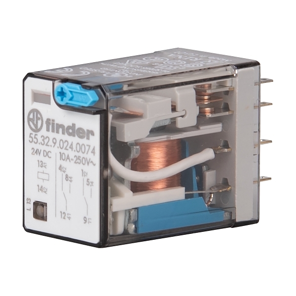 Finder 55 Series Miniature GP Relay 10A 2CO 24V DC Coil with PB plus ...