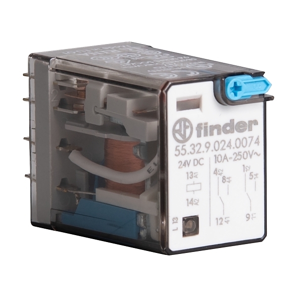 Finder 55 Series Miniature GP Relay 10A 2CO 24V DC Coil with PB plus ...