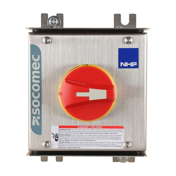 Socomec ISO Enclosed Isolator, IP 65 Stainless Steel, Handle - Red, 3P 60A