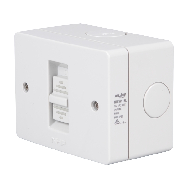 NHP NLINE Surface Switch, Large IP 66 Plastic, 1 Gang, 1 Pole 16A 250V AC